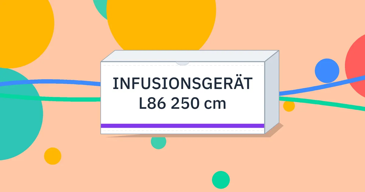 Symbolbild: Packung mit der Aufschrift INFUSIONSGERÄT L86 250 cm (PZN 11216134) – Verfügbarkeit und Bezug in Apotheken in Frankfurt am Main
