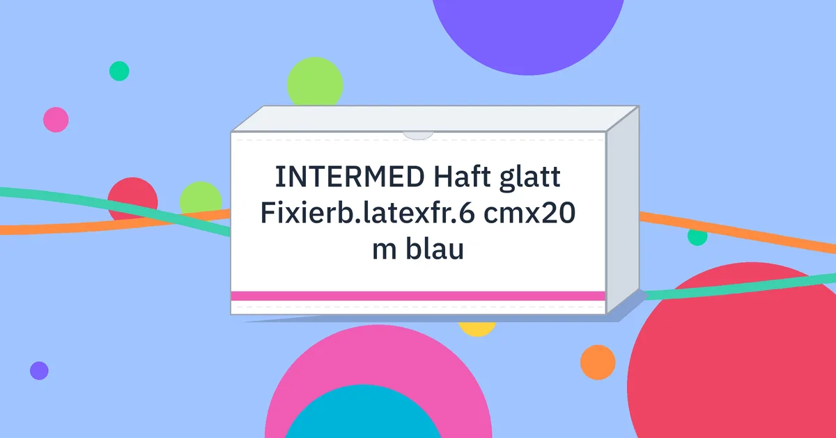 Symbolbild: Packung mit der Aufschrift INTERMED Haft glatt Fixierb.latexfr.6 cmx20 m blau (PZN 10944386) – Verfügbarkeit und Bezug in Apotheken in Frankfurt am Main
