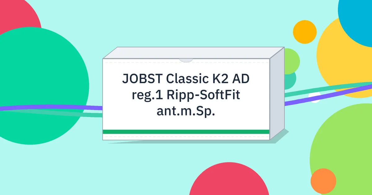 Symbolbild: Packung mit der Aufschrift JOBST Classic K2 AD reg.1 Ripp-SoftFit ant.m.Sp. (PZN 14222193) – Verfügbarkeit und Bezug in Apotheken in Frankfurt am Main