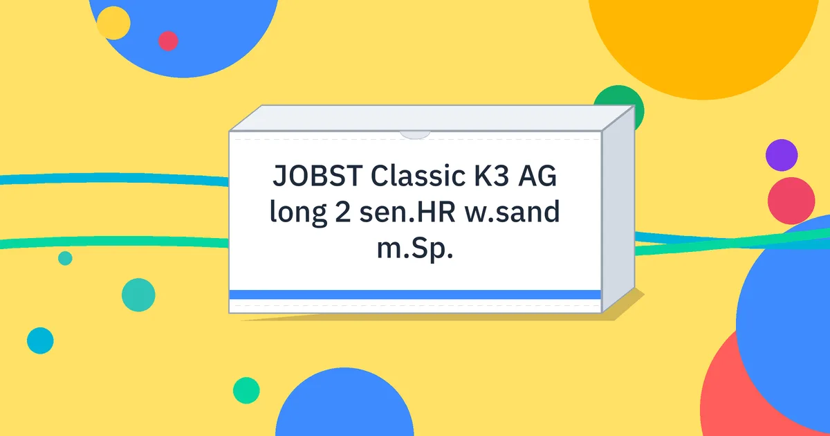 Symbolbild: Packung mit der Aufschrift JOBST Classic K3 AG long 2 sen.HR w.sand m.Sp. (PZN 17958606) – Verfügbarkeit und Bezug in Apotheken in Frankfurt am Main