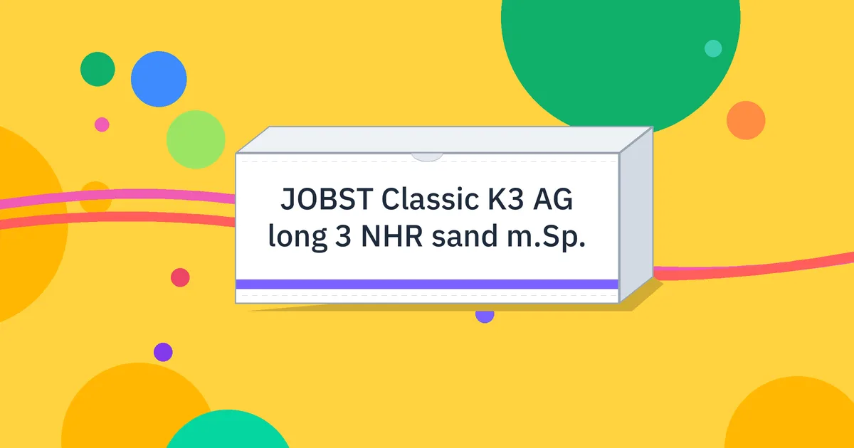 Symbolbild: Packung mit der Aufschrift JOBST Classic K3 AG long 3 NHR sand m.Sp. (PZN 13071674) – Verfügbarkeit und Bezug in Apotheken in Frankfurt am Main