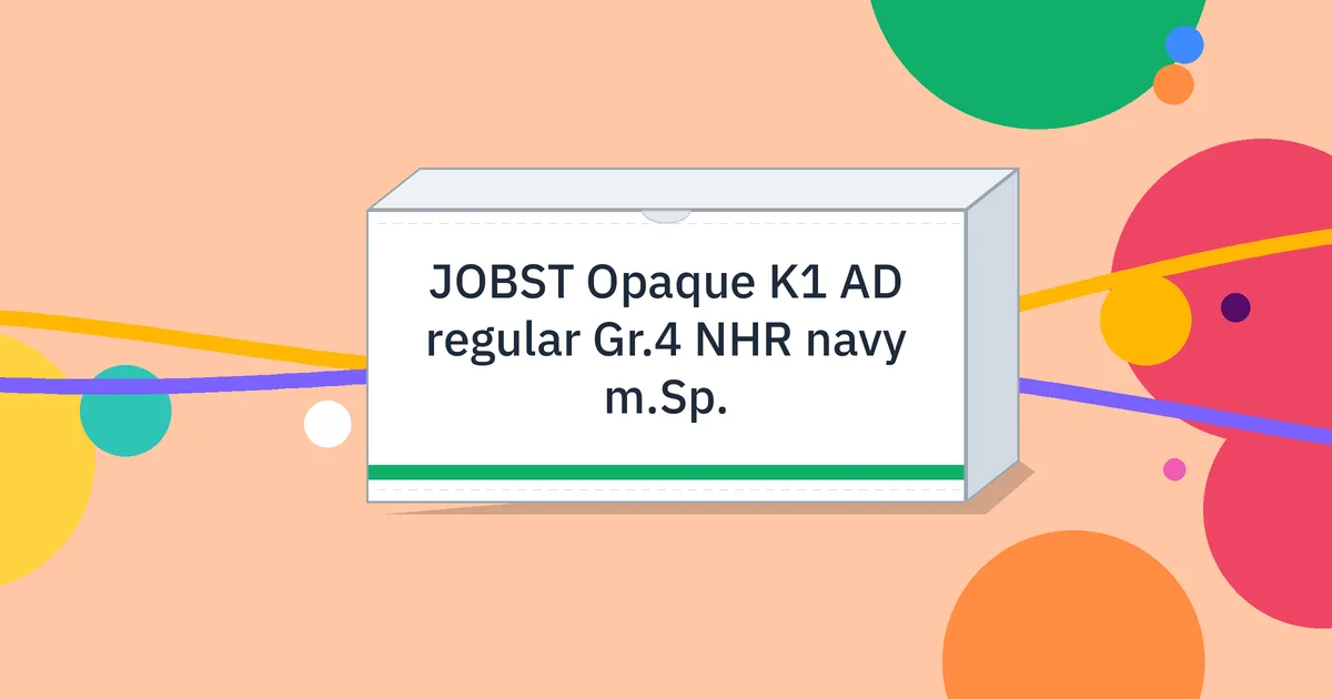 Symbolbild: Packung mit der Aufschrift JOBST Opaque K1 AD regular Gr.4 NHR navy m.Sp. (PZN 13081276) – Verfügbarkeit und Bezug in Apotheken in Frankfurt am Main