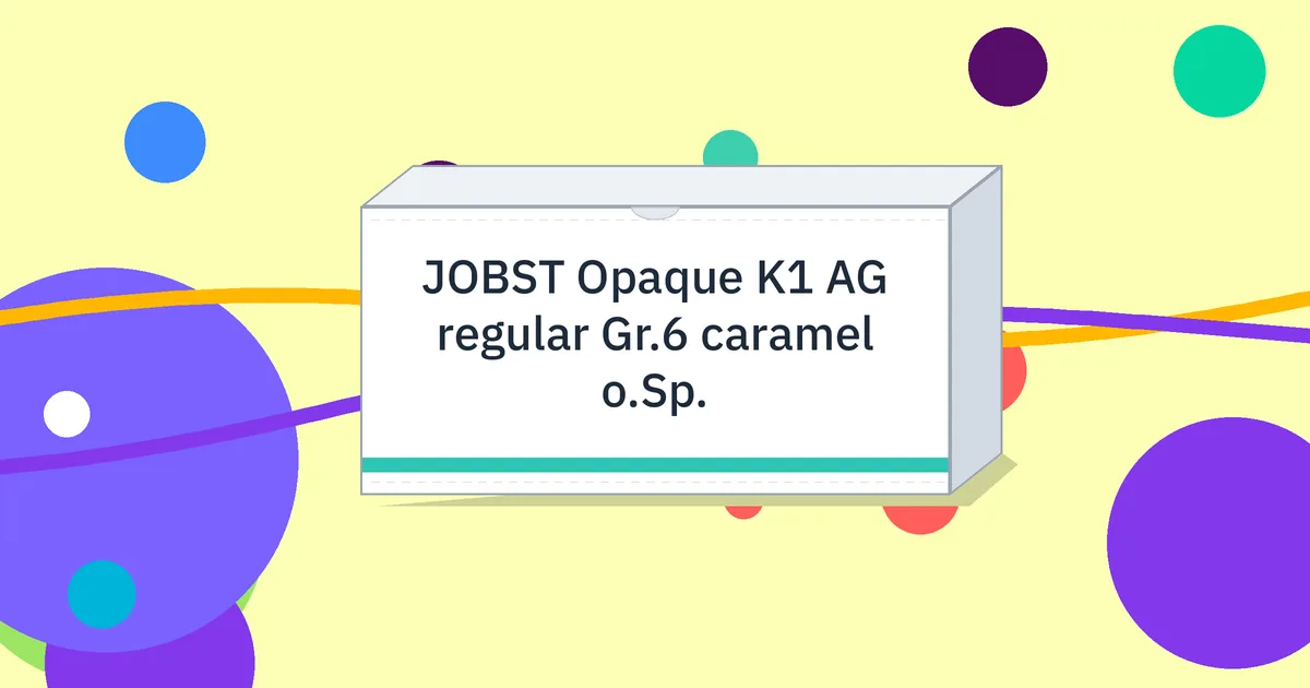Symbolbild: Packung mit der Aufschrift JOBST Opaque K1 AG regular Gr.6 caramel o.Sp. (PZN 13094327) – Verfügbarkeit und Bezug in Apotheken in Frankfurt am Main