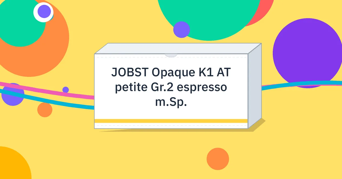 Symbolbild: Packung mit der Aufschrift JOBST Opaque K1 AT petite Gr.2 espresso m.Sp. (PZN 16276945) – Verfügbarkeit und Bezug in Apotheken in Frankfurt am Main
