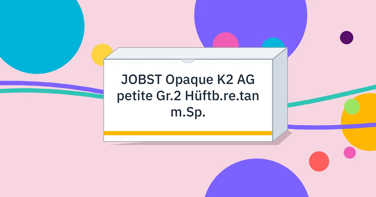 Symbolbild: Packung mit der Aufschrift JOBST Opaque K2 AG petite Gr.2 Hüftb.re.tan m.Sp. (PZN 16288285) – Verfügbarkeit und Bezug in Apotheken in Frankfurt am Main