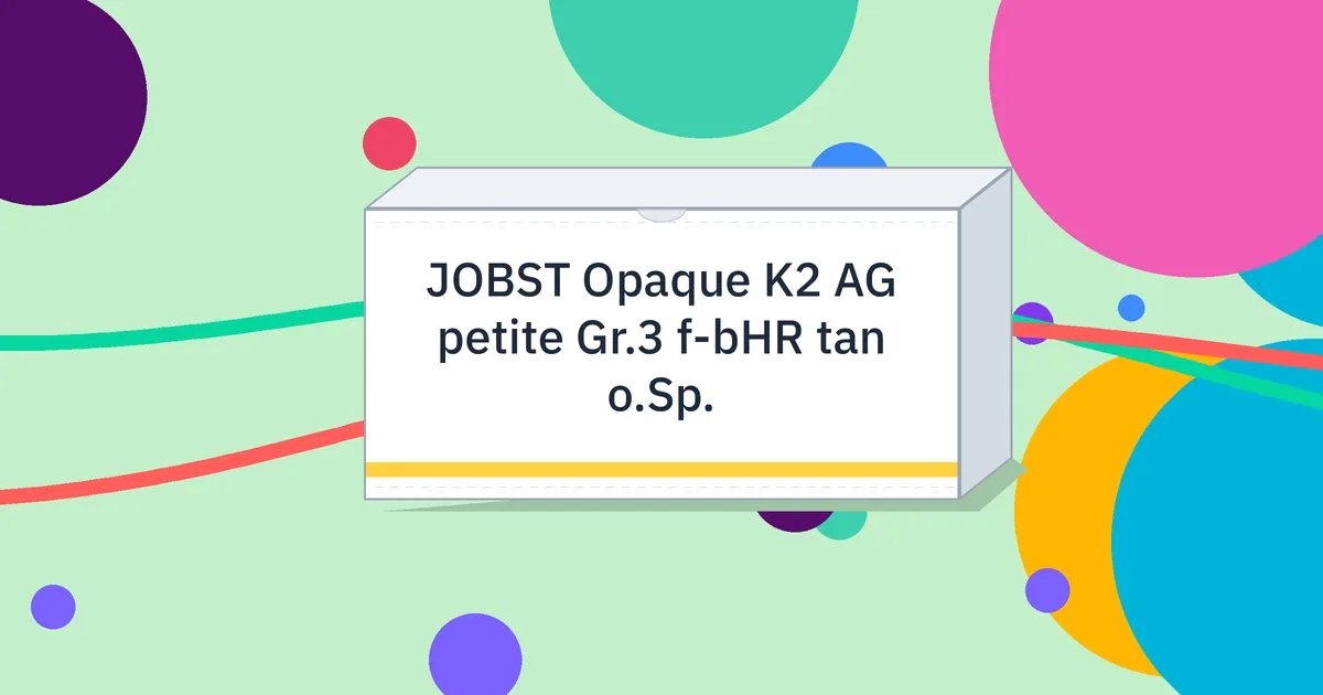Symbolbild: Packung mit der Aufschrift JOBST Opaque K2 AG petite Gr.3 f-bHR tan o.Sp. (PZN 16284436) – Verfügbarkeit und Bezug in Apotheken in Frankfurt am Main