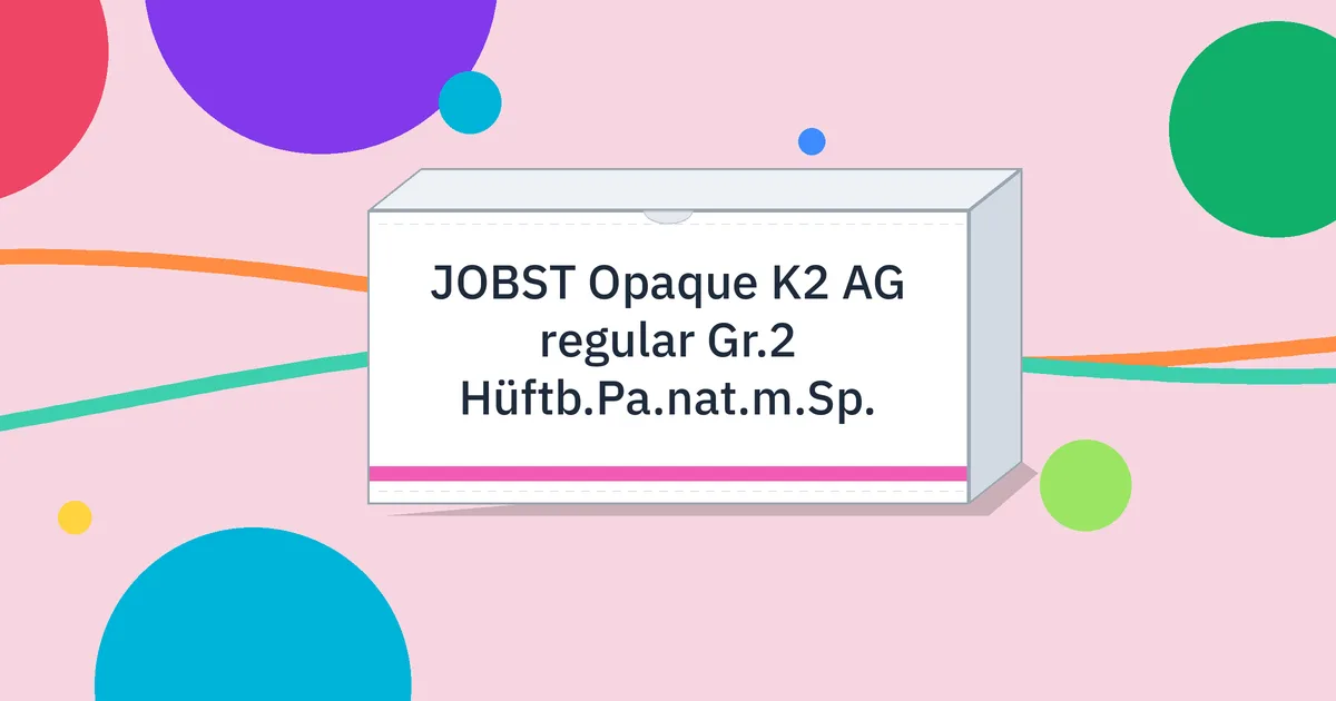 Symbolbild: Packung mit der Aufschrift JOBST Opaque K2 AG regular Gr.2 Hüftb.Pa.nat.m.Sp. (PZN 13116589) – Verfügbarkeit und Bezug in Apotheken in Frankfurt am Main