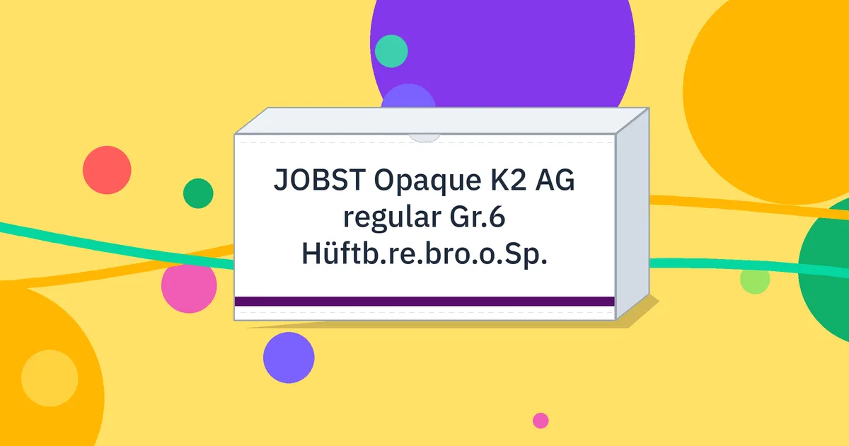 Symbolbild: Packung mit der Aufschrift JOBST Opaque K2 AG regular Gr.6 Hüftb.re.bro.o.Sp. (PZN 13117502) – Verfügbarkeit und Bezug in Apotheken in Frankfurt am Main