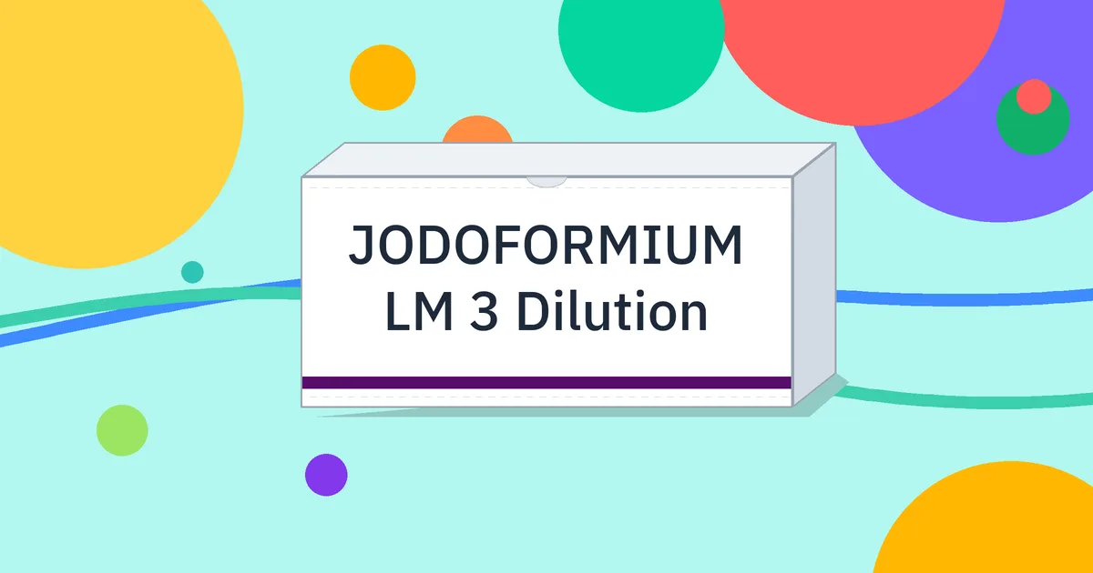 Symbolbild: Packung mit der Aufschrift JODOFORMIUM LM 3 Dilution (PZN 13563118) – Verfügbarkeit und Bezug in Apotheken in Frankfurt am Main