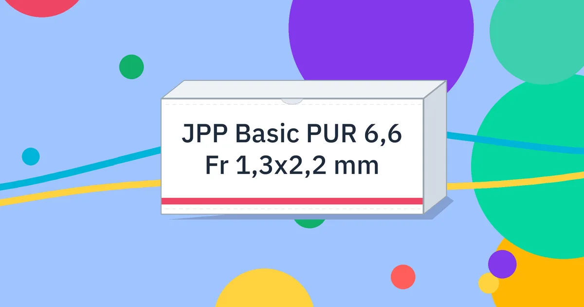Symbolbild: Packung mit der Aufschrift JPP Basic PUR 6,6 Fr 1,3x2,2 mm (PZN 17588411) – Verfügbarkeit und Bezug in Apotheken in Frankfurt am Main