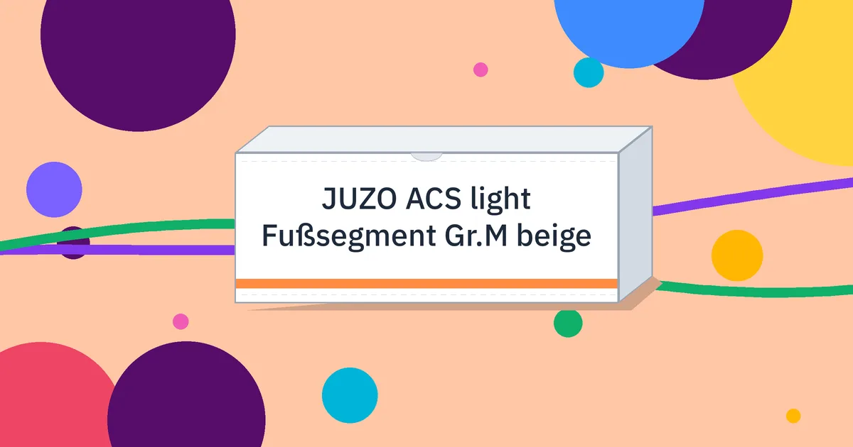 Symbolbild: Packung mit der Aufschrift JUZO ACS light Fußsegment Gr.M beige (PZN 13885112) – Verfügbarkeit und Bezug in Apotheken in Frankfurt am Main