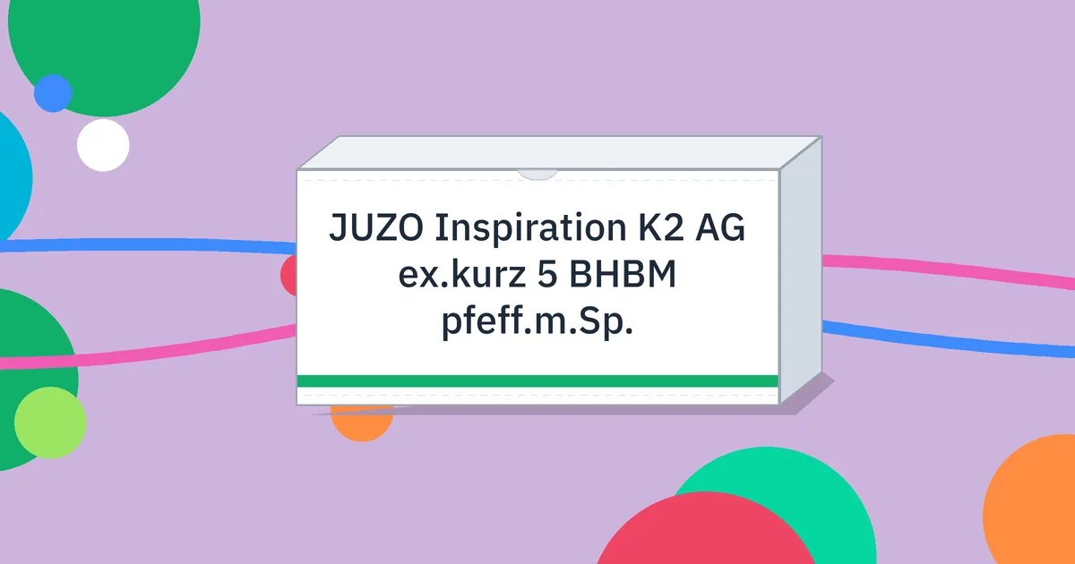 Symbolbild: Packung mit der Aufschrift JUZO Inspiration K2 AG ex.kurz 5 BHBM pfeff.m.Sp. (PZN 14875914) – Verfügbarkeit und Bezug in Apotheken in Frankfurt am Main