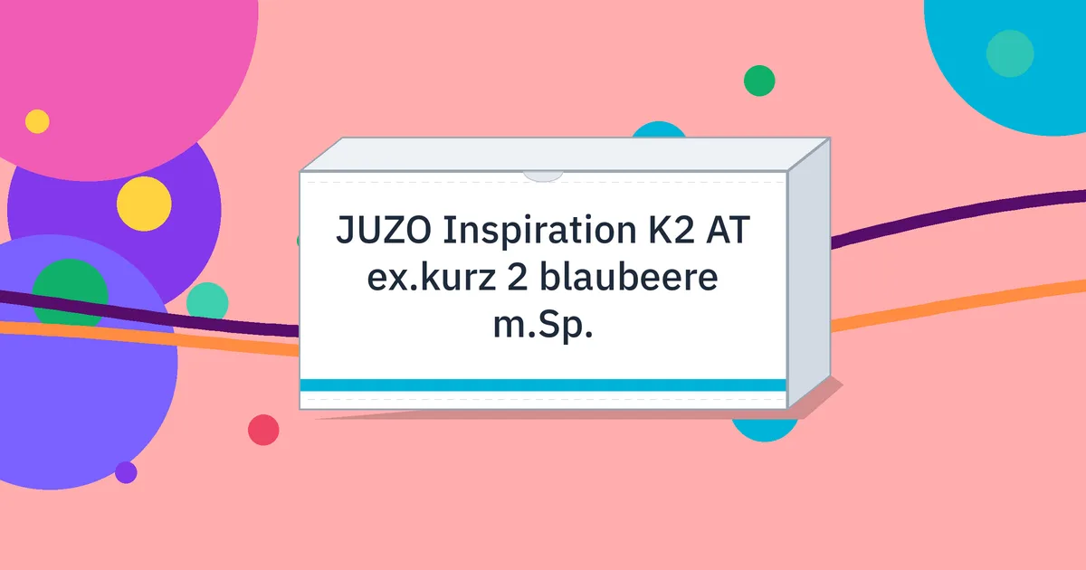 Symbolbild: Packung mit der Aufschrift JUZO Inspiration K2 AT ex.kurz 2 blaubeere m.Sp. (PZN 14952744) – Verfügbarkeit und Bezug in Apotheken in Frankfurt am Main