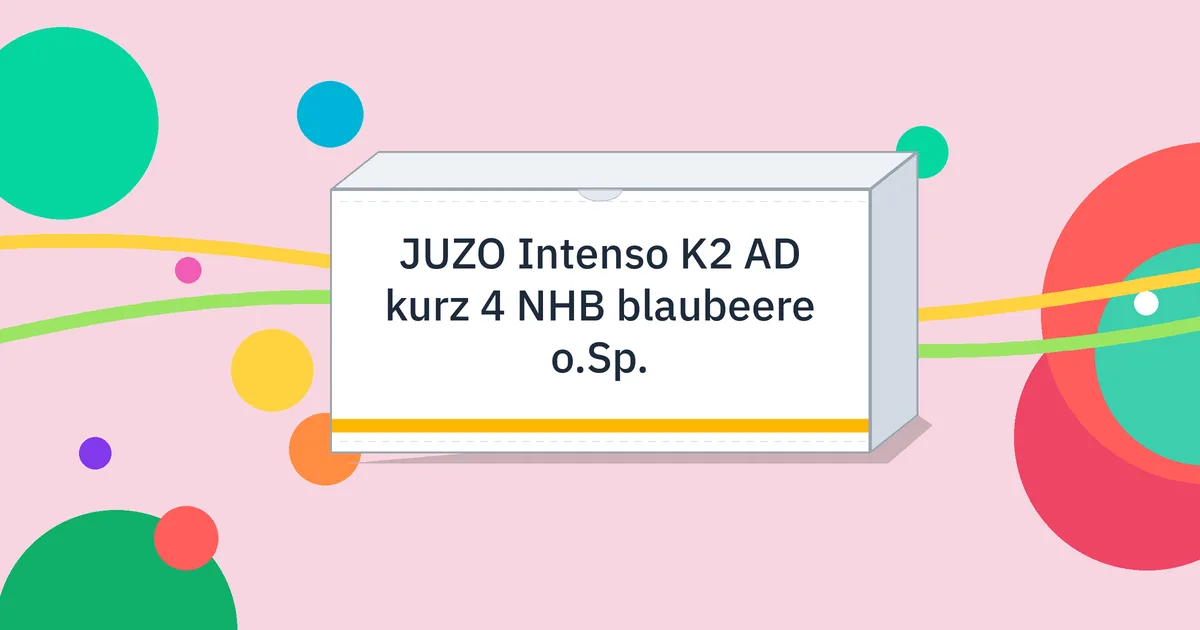 Symbolbild: Packung mit der Aufschrift JUZO Intenso K2 AD kurz 4 NHB blaubeere o.Sp. (PZN 18621607) – Verfügbarkeit und Bezug in Apotheken in Frankfurt am Main