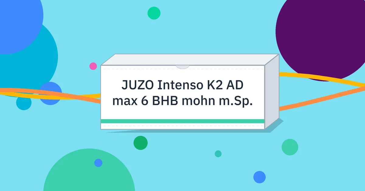 Symbolbild: Packung mit der Aufschrift JUZO Intenso K2 AD max 6 BHB mohn m.Sp. (PZN 18616523) – Verfügbarkeit und Bezug in Apotheken in Frankfurt am Main