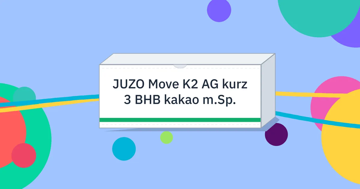 Symbolbild: Packung mit der Aufschrift JUZO Move K2 AG kurz 3 BHB kakao m.Sp. (PZN 18559848) – Verfügbarkeit und Bezug in Apotheken in Frankfurt am Main