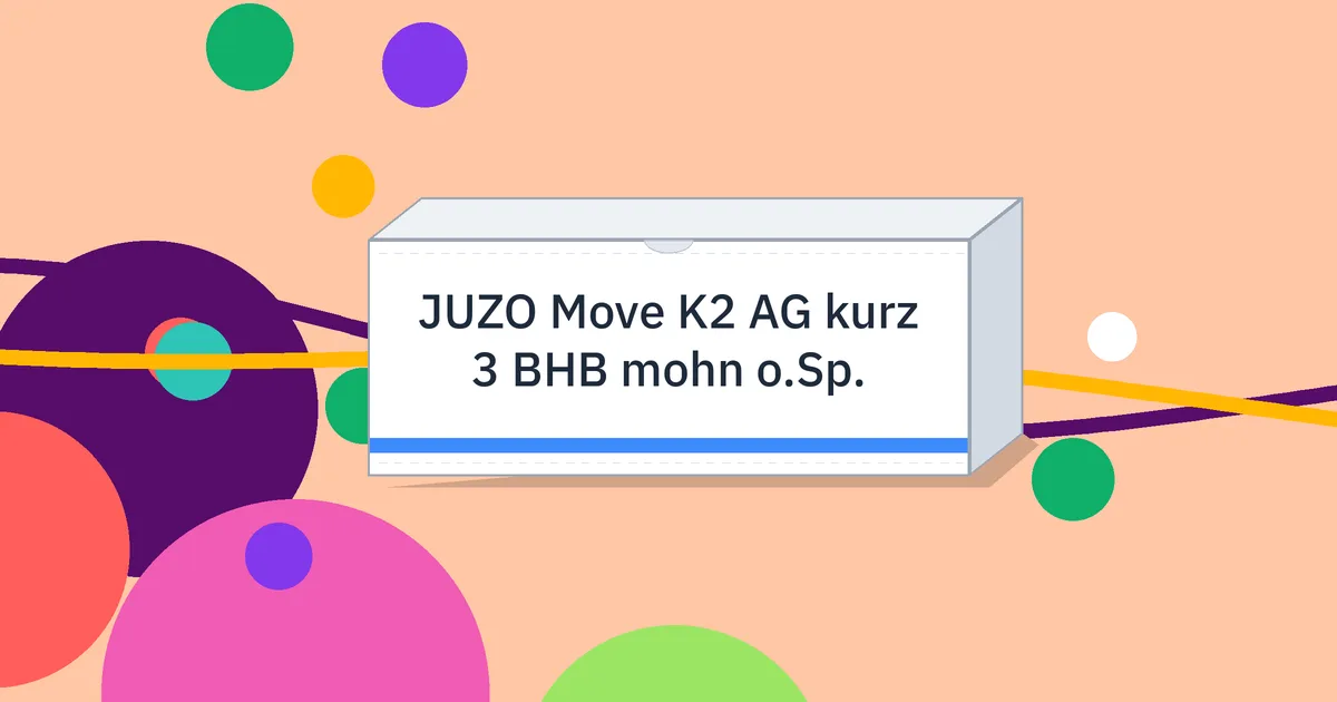 Symbolbild: Packung mit der Aufschrift JUZO Move K2 AG kurz 3 BHB mohn o.Sp. (PZN 18561756) – Verfügbarkeit und Bezug in Apotheken in Frankfurt am Main