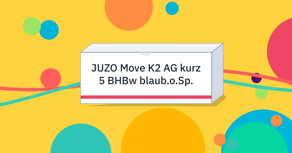 Symbolbild: Packung mit der Aufschrift JUZO Move K2 AG kurz 5 BHBw blaub.o.Sp. (PZN 18561928) – Verfügbarkeit und Bezug in Apotheken in Frankfurt am Main
