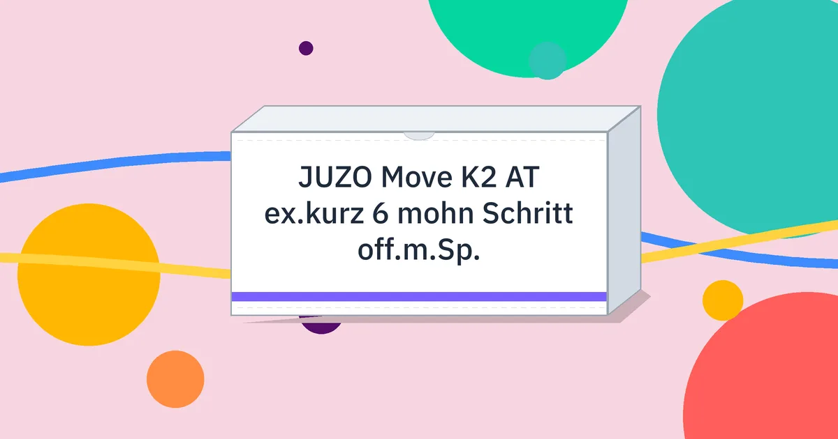 Symbolbild: Packung mit der Aufschrift JUZO Move K2 AT ex.kurz 6 mohn Schritt off.m.Sp. (PZN 20671512) – Verfügbarkeit und Bezug in Apotheken in Frankfurt am Main
