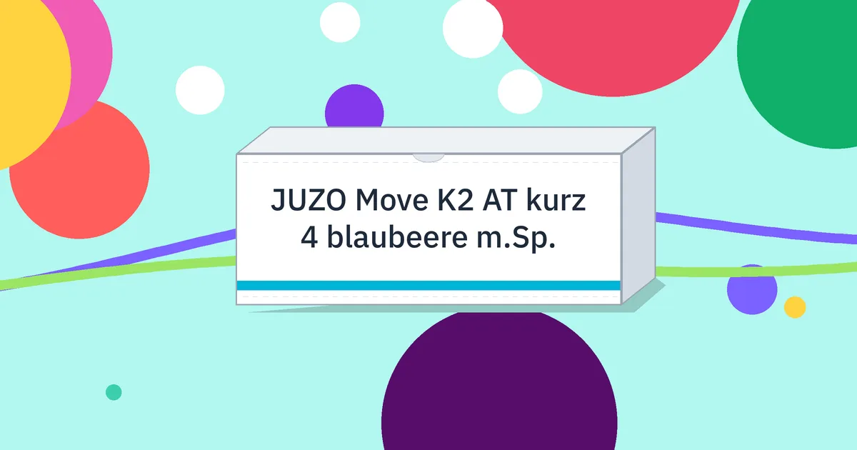 Symbolbild: Packung mit der Aufschrift JUZO Move K2 AT kurz 4 blaubeere m.Sp. (PZN 20673907) – Verfügbarkeit und Bezug in Apotheken in Frankfurt am Main