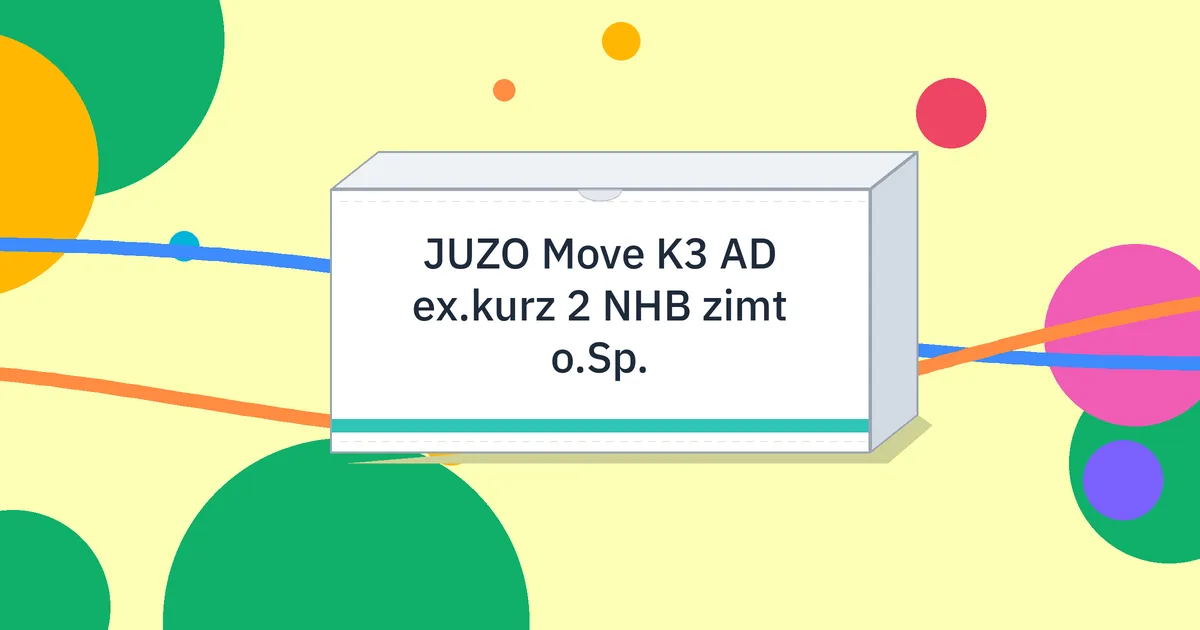Symbolbild: Packung mit der Aufschrift JUZO Move K3 AD ex.kurz 2 NHB zimt o.Sp. (PZN 18570092) – Verfügbarkeit und Bezug in Apotheken in Frankfurt am Main