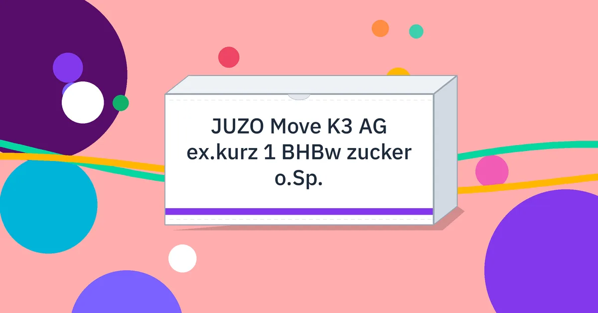 Symbolbild: Packung mit der Aufschrift JUZO Move K3 AG ex.kurz 1 BHBw zucker o.Sp. (PZN 18585662) – Verfügbarkeit und Bezug in Apotheken in Frankfurt am Main
