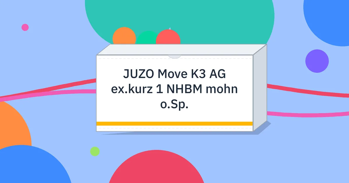 Symbolbild: Packung mit der Aufschrift JUZO Move K3 AG ex.kurz 1 NHBM mohn o.Sp. (PZN 18596507) – Verfügbarkeit und Bezug in Apotheken in Frankfurt am Main