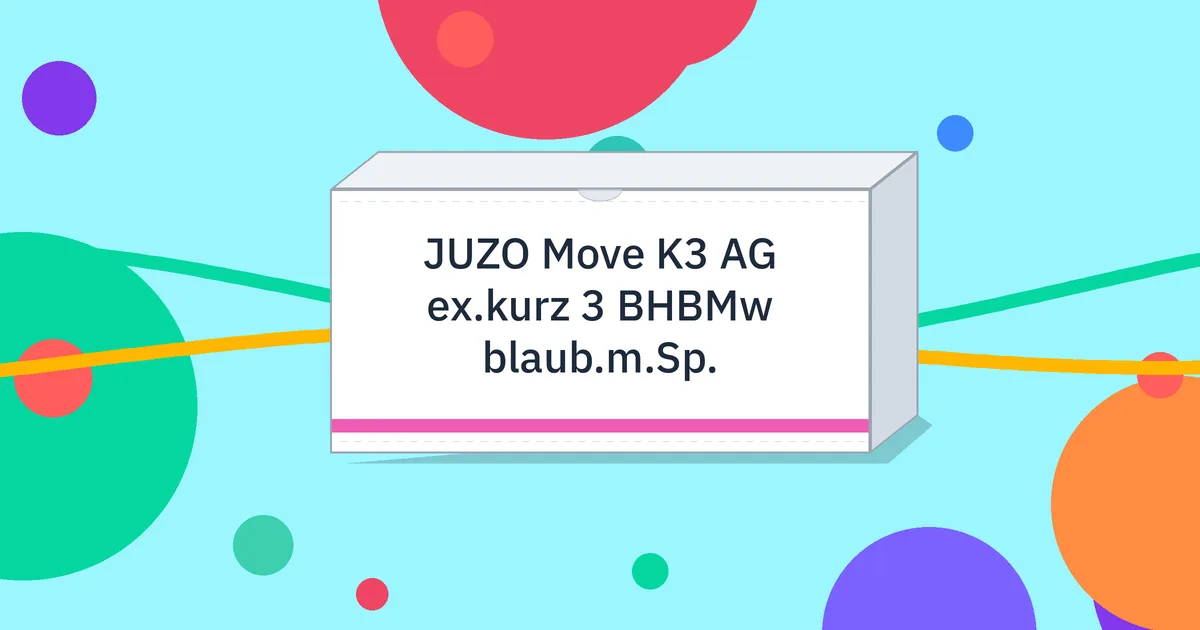 Symbolbild: Packung mit der Aufschrift JUZO Move K3 AG ex.kurz 3 BHBMw blaub.m.Sp. (PZN 18596039) – Verfügbarkeit und Bezug in Apotheken in Frankfurt am Main
