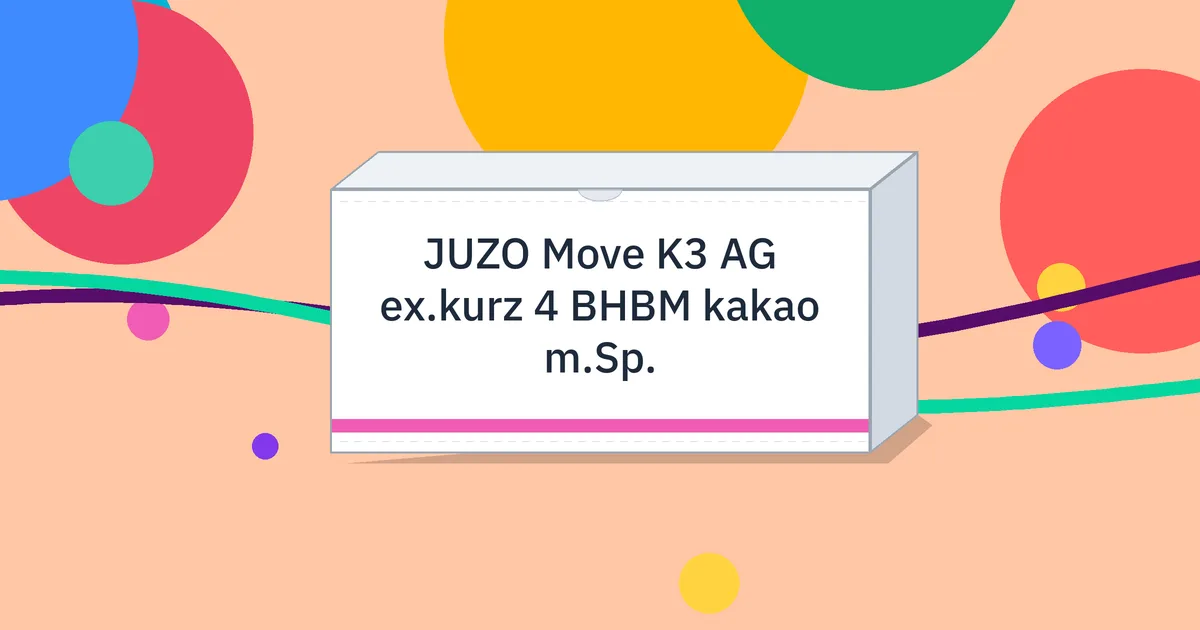 Symbolbild: Packung mit der Aufschrift JUZO Move K3 AG ex.kurz 4 BHBM kakao m.Sp. (PZN 18595979) – Verfügbarkeit und Bezug in Apotheken in Frankfurt am Main