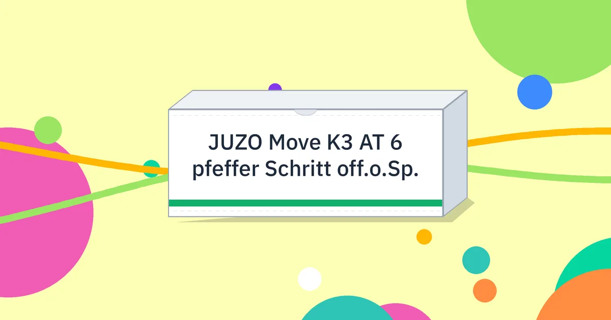 Symbolbild: Packung mit der Aufschrift JUZO Move K3 AT 6 pfeffer Schritt off.o.Sp. (PZN 20678862) – Verfügbarkeit und Bezug in Apotheken in Frankfurt am Main