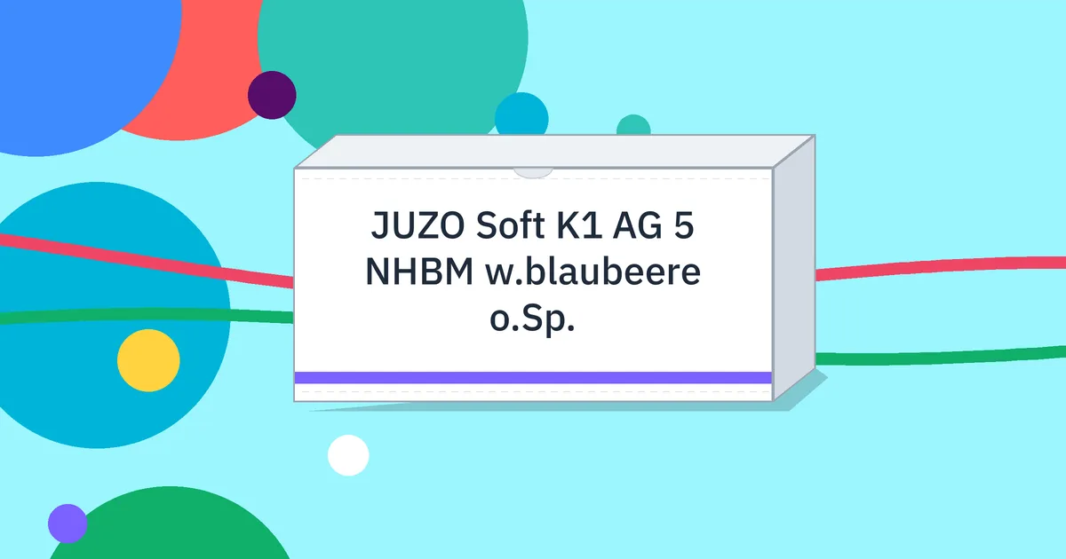Symbolbild: Packung mit der Aufschrift JUZO Soft K1 AG 5 NHBM w.blaubeere o.Sp. (PZN 14999409) – Verfügbarkeit und Bezug in Apotheken in Frankfurt am Main