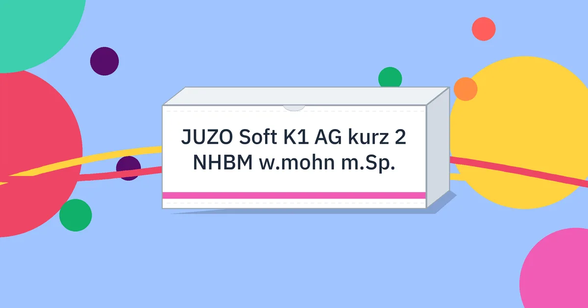 Symbolbild: Packung mit der Aufschrift JUZO Soft K1 AG kurz 2 NHBM w.mohn m.Sp. (PZN 15016018) – Verfügbarkeit und Bezug in Apotheken in Frankfurt am Main