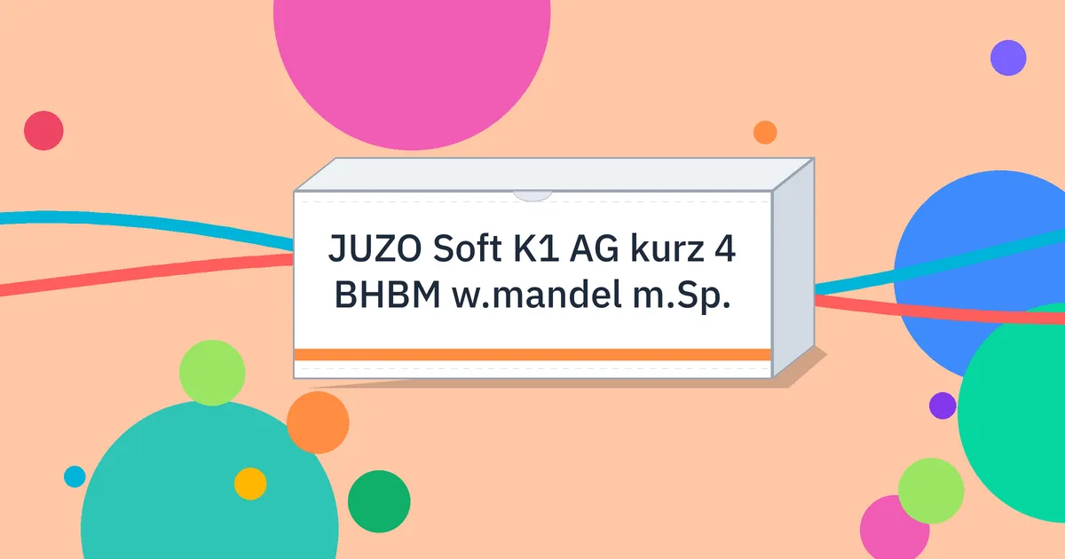 Symbolbild: Packung mit der Aufschrift JUZO Soft K1 AG kurz 4 BHBM w.mandel m.Sp. (PZN 14863733) – Verfügbarkeit und Bezug in Apotheken in Frankfurt am Main