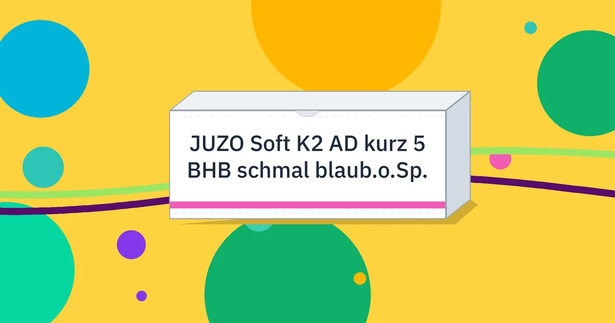 Symbolbild: Packung mit der Aufschrift JUZO Soft K2 AD kurz 5 BHB schmal blaub.o.Sp. (PZN 15467838) – Verfügbarkeit und Bezug in Apotheken in Frankfurt am Main