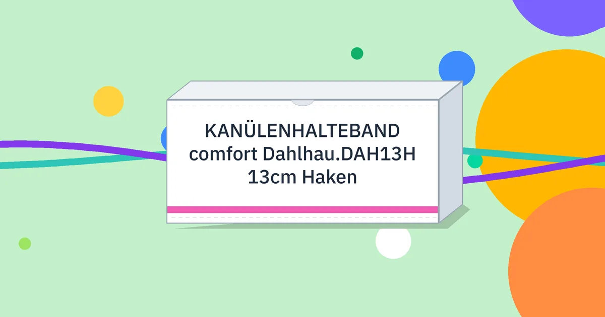 Symbolbild: Packung mit der Aufschrift KANÜLENHALTEBAND comfort Dahlhau.DAH13H 13cm Haken (PZN 08883542) – Verfügbarkeit und Bezug in Apotheken in Frankfurt am Main