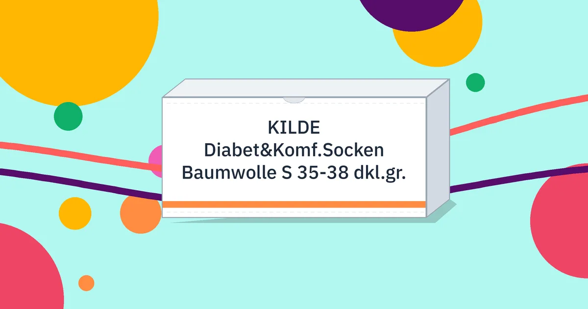 Symbolbild: Packung mit der Aufschrift KILDE Diabet&Komf.Socken Baumwolle S 35-38 dkl.gr. (PZN 20798112) – Verfügbarkeit und Bezug in Apotheken in Frankfurt am Main