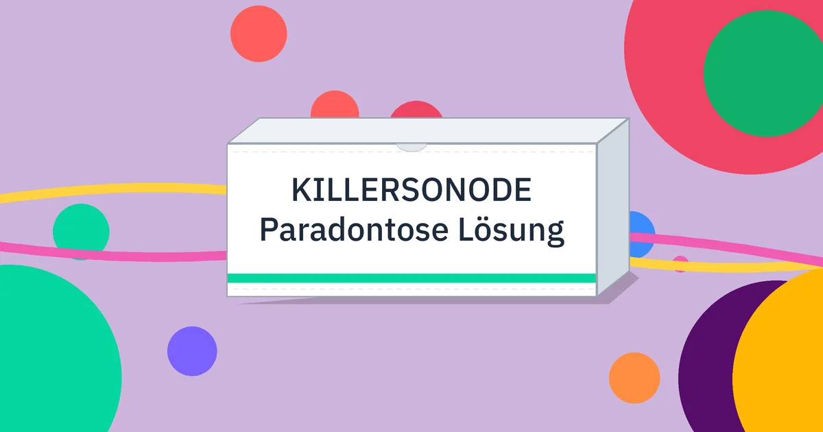 Symbolbild: Packung mit der Aufschrift KILLERSONODE Paradontose Lösung (PZN 11189182) – Verfügbarkeit und Bezug in Apotheken in Frankfurt am Main