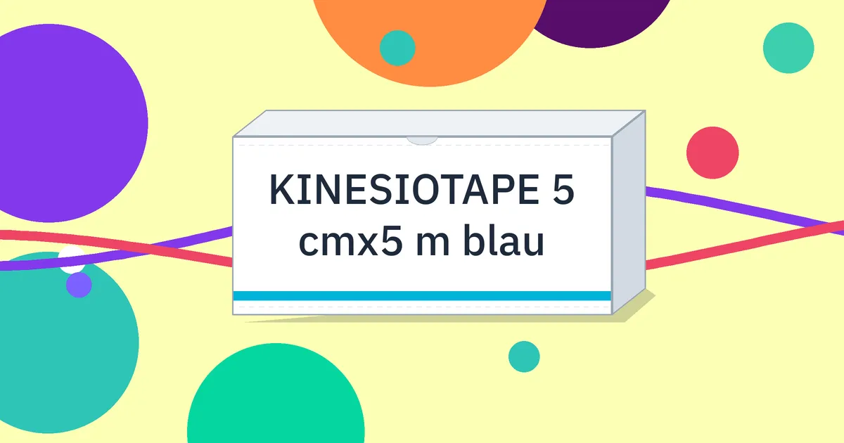 Symbolbild: Packung mit der Aufschrift KINESIOTAPE 5 cmx5 m blau (PZN 14304985) – Verfügbarkeit und Bezug in Apotheken in Frankfurt am Main