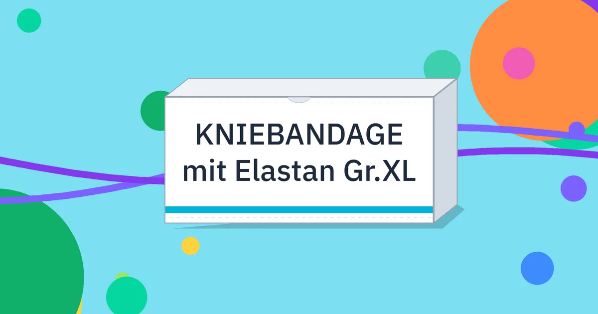 Symbolbild: Packung mit der Aufschrift KNIEBANDAGE mit Elastan Gr.XL (PZN 13057295) – Verfügbarkeit und Bezug in Apotheken in Frankfurt am Main