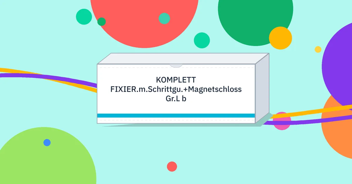 Symbolbild: Packung mit der Aufschrift KOMPLETT FIXIER.m.Schrittgu.+Magnetschloss Gr.L b (PZN 11572998) – Verfügbarkeit und Bezug in Apotheken in Frankfurt am Main