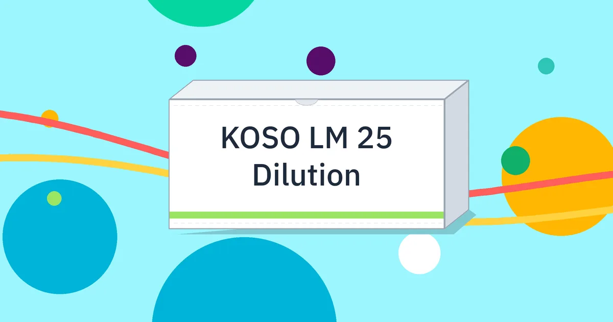 Symbolbild: Packung mit der Aufschrift KOSO LM 25 Dilution (PZN 13520043) – Verfügbarkeit und Bezug in Apotheken in Frankfurt am Main