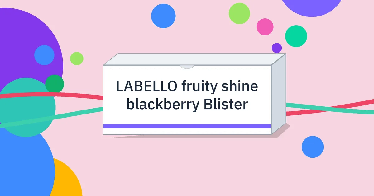 Symbolbild: Packung mit der Aufschrift LABELLO fruity shine blackberry Blister (PZN 17625767) – Verfügbarkeit und Bezug in Apotheken in Frankfurt am Main