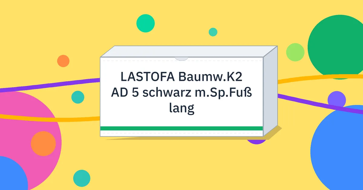 Symbolbild: Packung mit der Aufschrift LASTOFA Baumw.K2 AD 5 schwarz m.Sp.Fuß lang (PZN 01944039) – Verfügbarkeit und Bezug in Apotheken in Frankfurt am Main