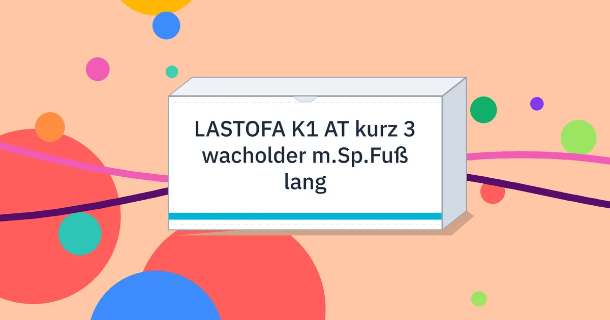 Symbolbild: Packung mit der Aufschrift LASTOFA K1 AT kurz 3 wacholder m.Sp.Fuß lang (PZN 13795923) – Verfügbarkeit und Bezug in Apotheken in Frankfurt am Main