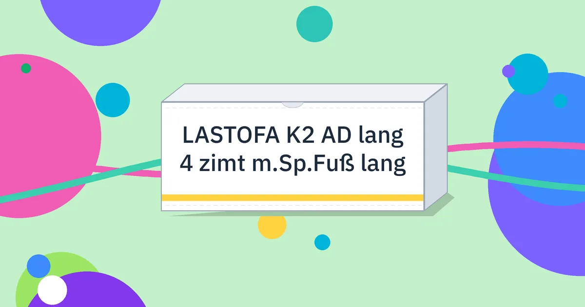 Symbolbild: Packung mit der Aufschrift LASTOFA K2 AD lang 4 zimt m.Sp.Fuß lang (PZN 13800564) – Verfügbarkeit und Bezug in Apotheken in Frankfurt am Main