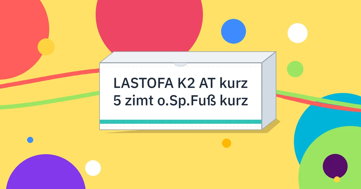 Symbolbild: Packung mit der Aufschrift LASTOFA K2 AT kurz 5 zimt o.Sp.Fuß kurz (PZN 13809743) – Verfügbarkeit und Bezug in Apotheken in Frankfurt am Main