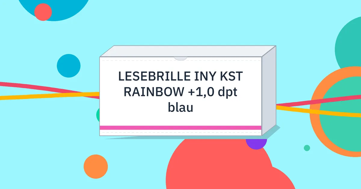 Symbolbild: Packung mit der Aufschrift LESEBRILLE INY KST RAINBOW +1,0 dpt blau (PZN 19941136) – Verfügbarkeit und Bezug in Apotheken in Frankfurt am Main