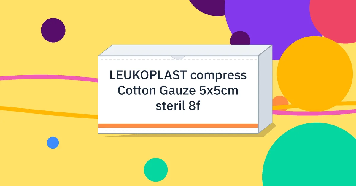 Symbolbild: Packung mit der Aufschrift LEUKOPLAST compress Cotton Gauze 5x5cm steril 8f (PZN 19063960) – Verfügbarkeit und Bezug in Apotheken in Frankfurt am Main