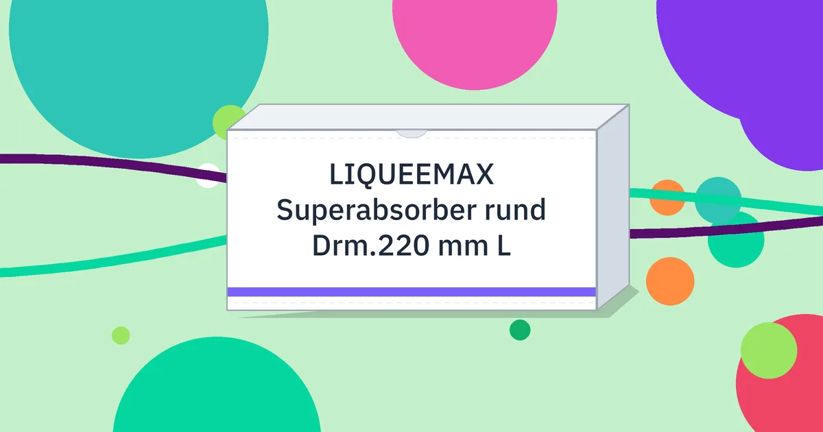 Symbolbild: Packung mit der Aufschrift LIQUEEMAX Superabsorber rund Drm.220 mm L (PZN 19904046) – Verfügbarkeit und Bezug in Apotheken in Frankfurt am Main