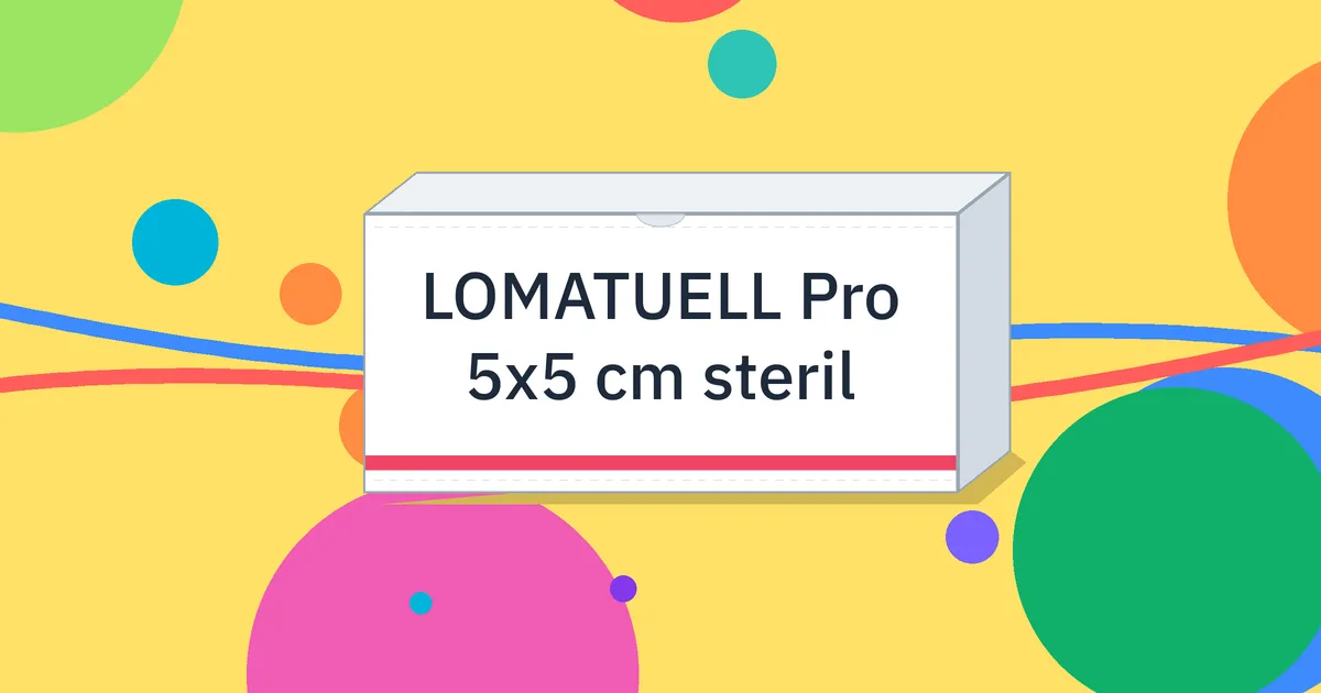 Symbolbild: Packung mit der Aufschrift LOMATUELL Pro 5x5 cm steril (PZN 17514803) – Verfügbarkeit und Bezug in Apotheken in Frankfurt am Main